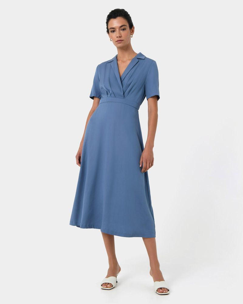 Verity Collared Crossover Dress | Ocean | Forcast - Forcast AU