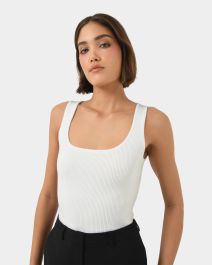 Vivi Rib Knit Tank Top | Ivory | Forcast AU