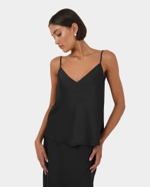 Joy Satin V-neck Cami | Black | Forcast - Forcast AU
