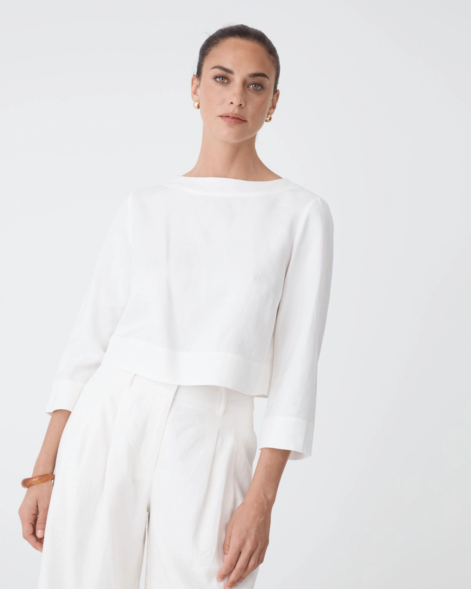 Emma Button Back Linen Top | White | Forcast - Forcast AU